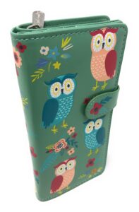 shag wear bird wallet for women 7" (owl garden green)