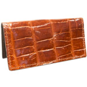 genuine american alligator leather checkbook cover handmade (cognac)