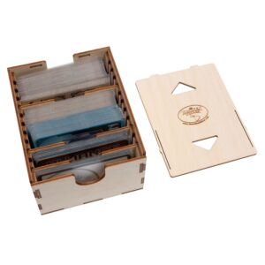 the broken token case for standard and european size cards - wood card case with four adjustable dividers