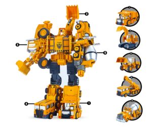 big mo's toys tractor robot construction set- 5 pcs transtruck transforming tracktors to robots stem action figures diy set- holiday, birthday gift toys for kids