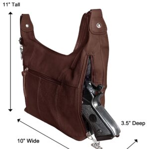 Roma Leathers Concealment Purse - Premium Cowhide Leather - Brown - Studded - Dual Gun Entry - Adjustable Shoulder Strap - Designed in USA - 30 Day Manufacture Guarantee