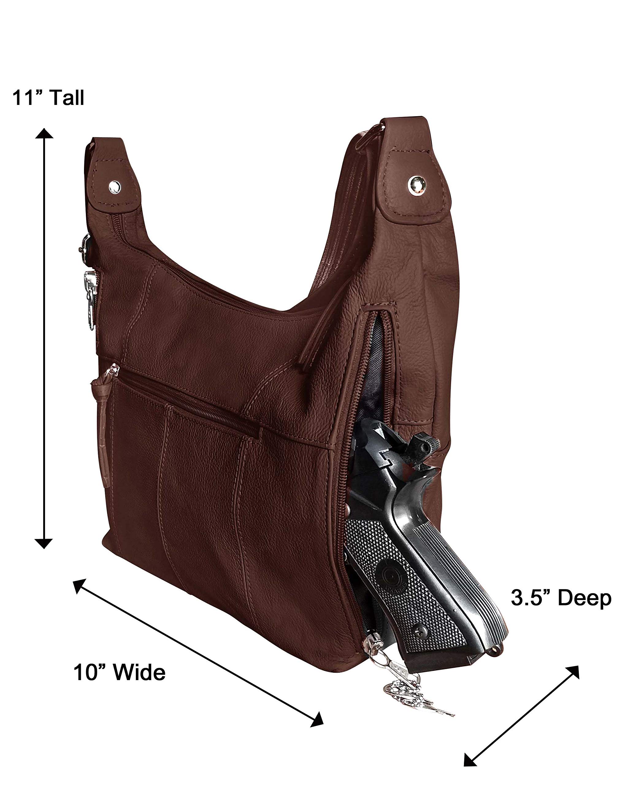 Roma Leathers Concealment Purse - Premium Cowhide Leather - Brown - Studded - Dual Gun Entry - Adjustable Shoulder Strap - Designed in USA - 30 Day Manufacture Guarantee