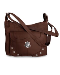 roma leathers concealment purse - premium cowhide leather - brown - studded - dual gun entry - adjustable shoulder strap - designed in usa - 30 day manufacture guarantee