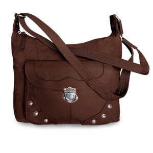 Roma Leathers Concealment Purse - Premium Cowhide Leather - Brown - Studded - Dual Gun Entry - Adjustable Shoulder Strap - Designed in USA - 30 Day Manufacture Guarantee