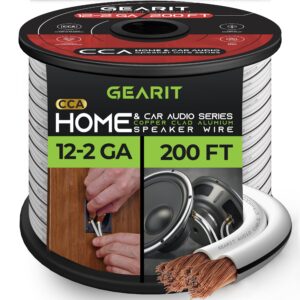 gearit 12awg speaker wire, pro series 12 gauge speaker wire cable (200 feet / 60.96 meters) great use for home theater speakers and car speakers, white