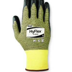 Ansell 1151010 HyFlex 11-510 Foam Nitrile Palm Coated Yellow Kevlar Blended Protective Gloves, 10.5" Length, 5" Width, 0.5" Height, Size 10, Black (Pack of 12)