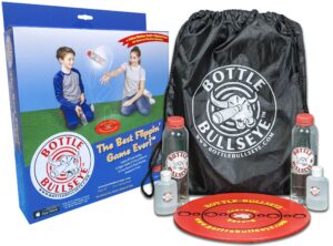 bottle-bullseye™ official travel kit - fun indoor & outdoor game like darts. play almost anywhere: parties, picnics, camping, tailgating. durable weatherproof target & bottles are made in the usa!!