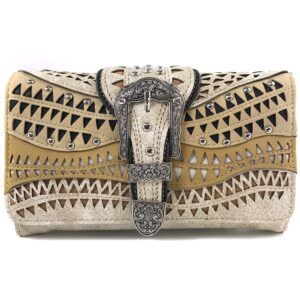 justin west studs laser cut triangle western rhinestone buckle handbag purse conceal carry (beige wallet only)