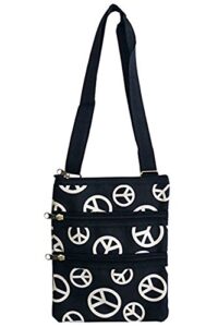 jchronicles women's 9 inch crossbody purse bag (peace sign bk/wh)