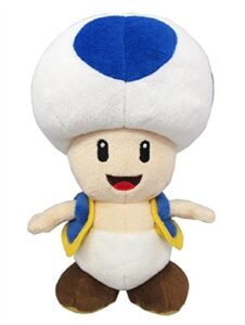 little buddy super mario all star collection 1588 blue toad stuffed plush, 7"