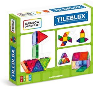 MAGFORMERS Tileblox Basic Rainbow 20 Pieces, Rainbow Colors, Magentic Geometric Shapes Building STEM Toy Set Ages 3+