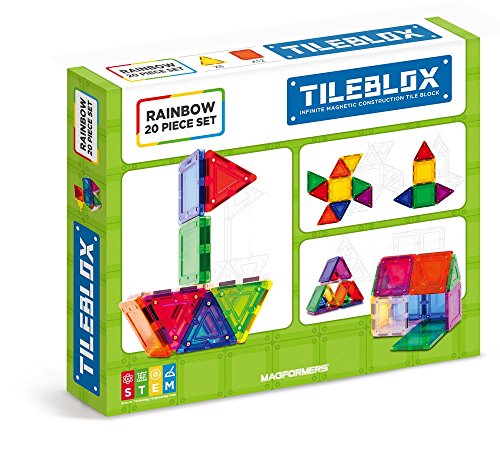 MAGFORMERS Tileblox Basic Rainbow 20 Pieces, Rainbow Colors, Magentic Geometric Shapes Building STEM Toy Set Ages 3+