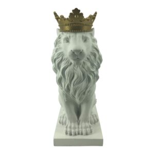 comfy hour wildlife collection 15" lion figurine, king of forest statue sculpture, home decoration, black & gold, resin stone