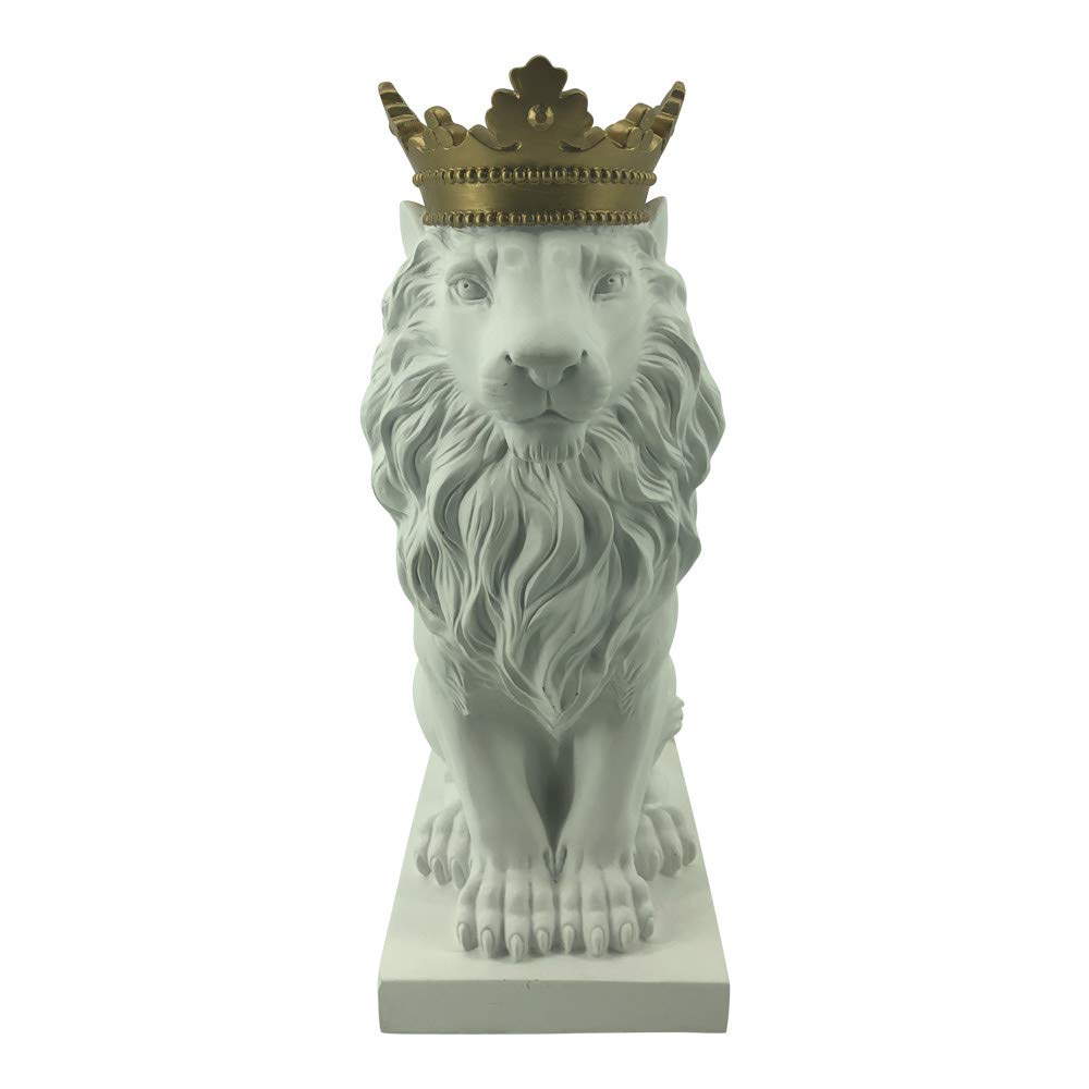 Comfy Hour Wildlife Collection 15" Lion Figurine, King of Forest Statue Sculpture, Home Decoration, Black & Gold, Resin Stone