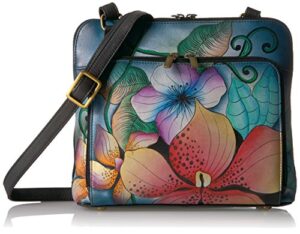 anna by anuschka women's genuine leather zip around cross body | medium organizer with external credit card pocket | midnight floral