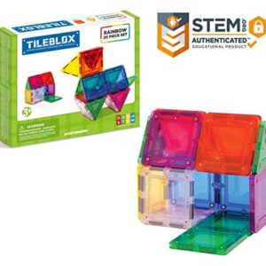 MAGFORMERS Tileblox Basic Rainbow 20 Pieces, Rainbow Colors, Magentic Geometric Shapes Building STEM Toy Set Ages 3+