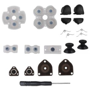 ambertown for sony playstation 4 ps4 for dualshock 4 l1 r1 l2 r2 trigger springs buttons + 2 joystick thumb sticks + 4 springs + 1 screwdriver + 1 set silicone conductive rubber pads