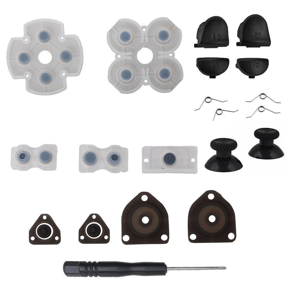 Ambertown for Sony Playstation 4 PS4 for Dualshock 4 L1 R1 L2 R2 Trigger Springs Buttons + 2 Joystick Thumb Sticks + 4 Springs + 1 Screwdriver + 1 Set Silicone Conductive Rubber Pads