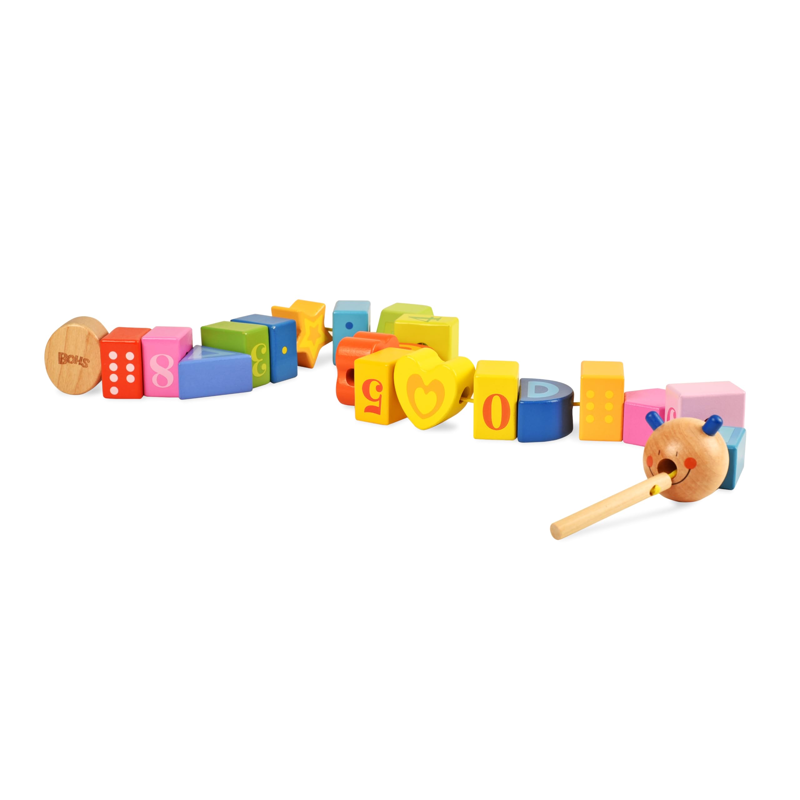 BOHS Caterpillar Lacing Blocks - Threading & Stacking - Toddler Learn Counting, Numbers and Shapes- Baby Kids Fine Motor Skills Toys