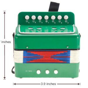 PowerTRC Kids Accordion, Musical Instruments for Kids Ages 9-12, Beginner Toddlers Children Mini Toy Accordian 10 Keys Button Control Light Weight (Green)