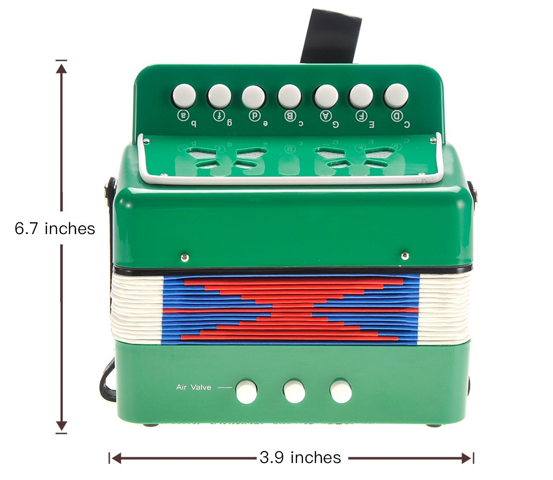 PowerTRC Kids Accordion, Musical Instruments for Kids Ages 9-12, Beginner Toddlers Children Mini Toy Accordian 10 Keys Button Control Light Weight (Green)