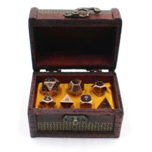 metal d20 dice set with storage box/chest for roleplaying games