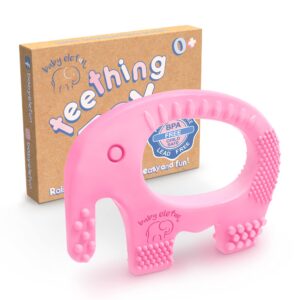 teethers for babies 6-12 months - baby elefun 5x pain relief toddler teether. no more ouch for mom anti bite trainer. nurtures grasping, passing, hand eye coordination. silicone baby teething toy ring