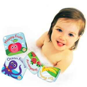 floating baby bath books - bath books for babies, infants - waterproof, mold-free bath toys for learning & early education (set of 2 - fruits & sea animals)