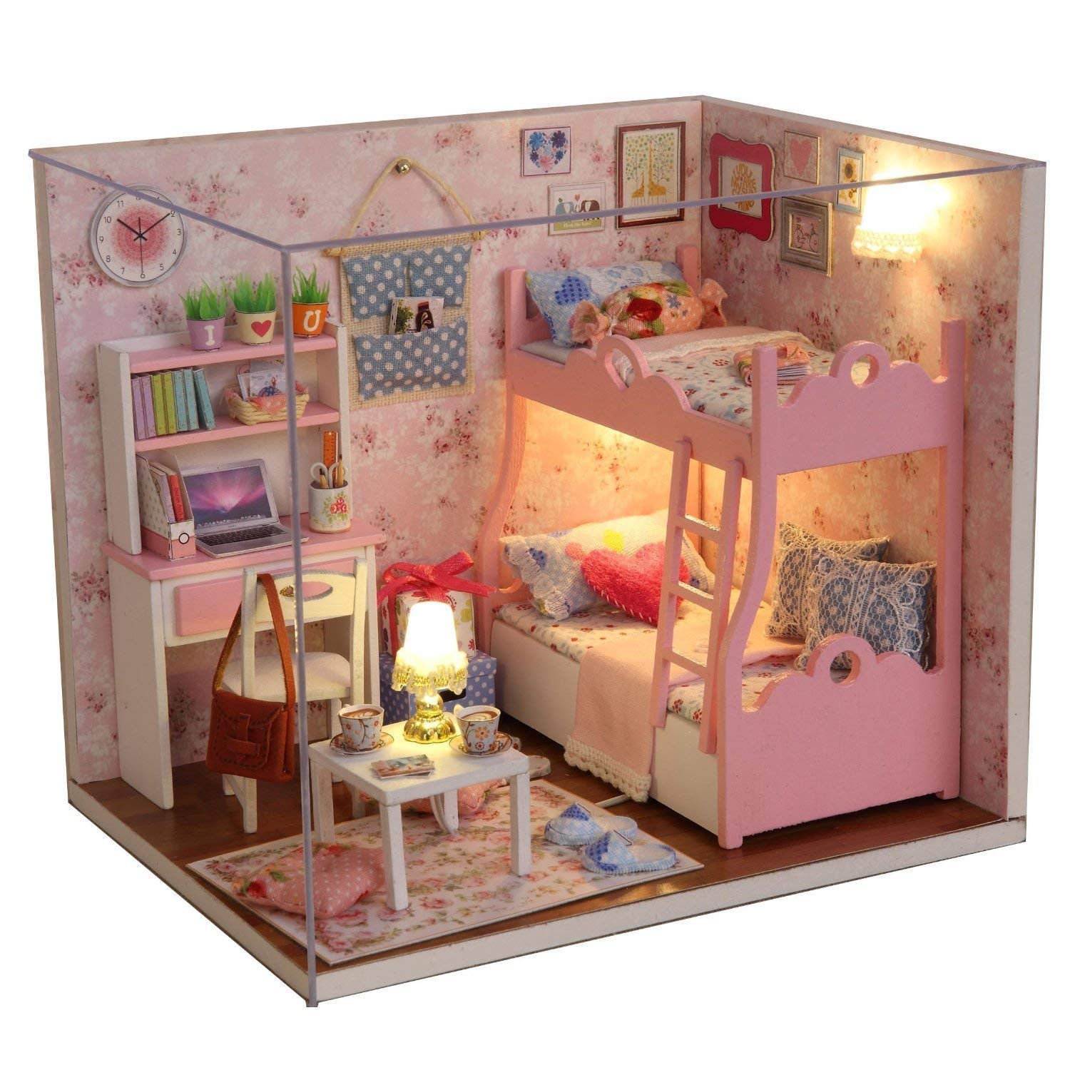 Flever Dollhouse Miniature DIY House Kit Creative Room with Furniture for Romantic Valentine's Gift(Because of Meeting You)