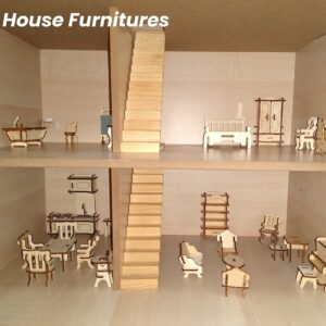 BOHS 34-Piece Dollhouse Furniture Set - Laser Cut Wooden 3D Puzzles - Miniature Doll House DIY Models and Accessories