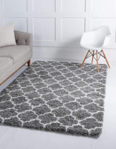 unique loom rabat shag collection area rug - marble (8' x 10' rectangle, gray/ ivory)