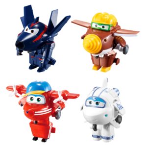 super wings 2' transform-a-bot 4-pack flip,todd,agent chase,astra airplane toys mini action figures preschool toy plane set for 3 4 5 year old kids birthday gift