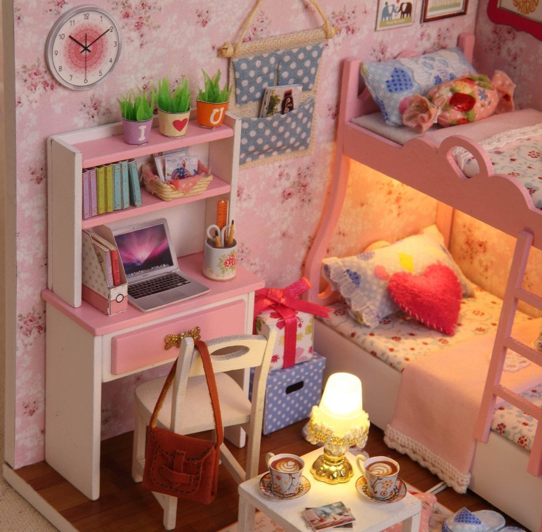 Flever Dollhouse Miniature DIY House Kit Creative Room with Furniture for Romantic Valentine's Gift(Because of Meeting You)