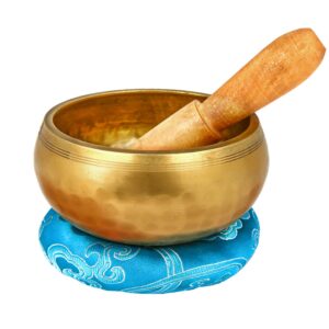 satnam 4'' tibetan meditation yoga singing bowl set hand hammered singing bowl with mallet & silk cushion, for meditation, chakra healing, prayer, yoga and mindfulness