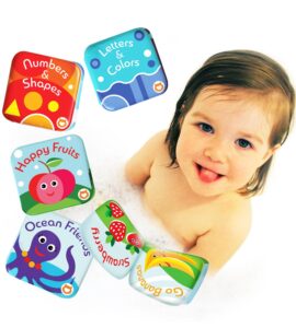 floating baby bath books set of 4 - bath books for babies, infants - waterproof, mold-free bath toys for learning & early education (fruit, ocean, abc, numbers books)