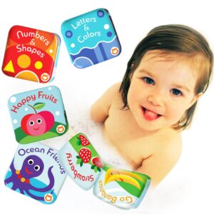 Floating Baby Bath Books Set of 4 - Bath Books for Babies, Infants - Waterproof, Mold-Free Bath Toys for Learning & Early Education (Fruit, Ocean, ABC, Numbers Books)