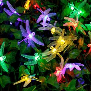 wonfast solar string lights, 20ft/6m 30 led dragonfly christmas fairy garden lights for outdoor home lawn party and holiday decorations (multicolor)