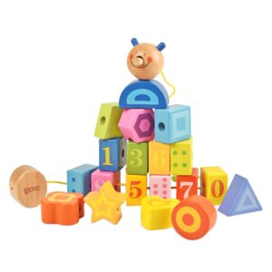 BOHS Caterpillar Lacing Blocks - Threading & Stacking - Toddler Learn Counting, Numbers and Shapes- Baby Kids Fine Motor Skills Toys