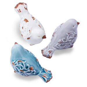 ficiti distressed finish ceramic bird figurine home decor - assorted set of 3