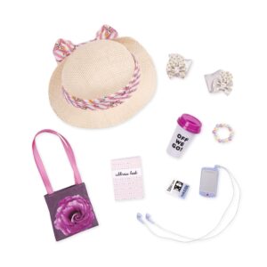 glitter girls - 14-inch doll clothes - places to go purse & accessory set - floral hat, music player, travel mug, bracelet - toys for kids ages 3 & up