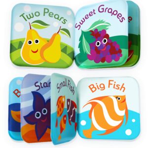 Floating Baby Bath Books - Bath Books for Babies, Infants - Waterproof, Mold-Free Bath Toys for Learning & Early Education (Set of 2 - Fruits & Sea Animals)