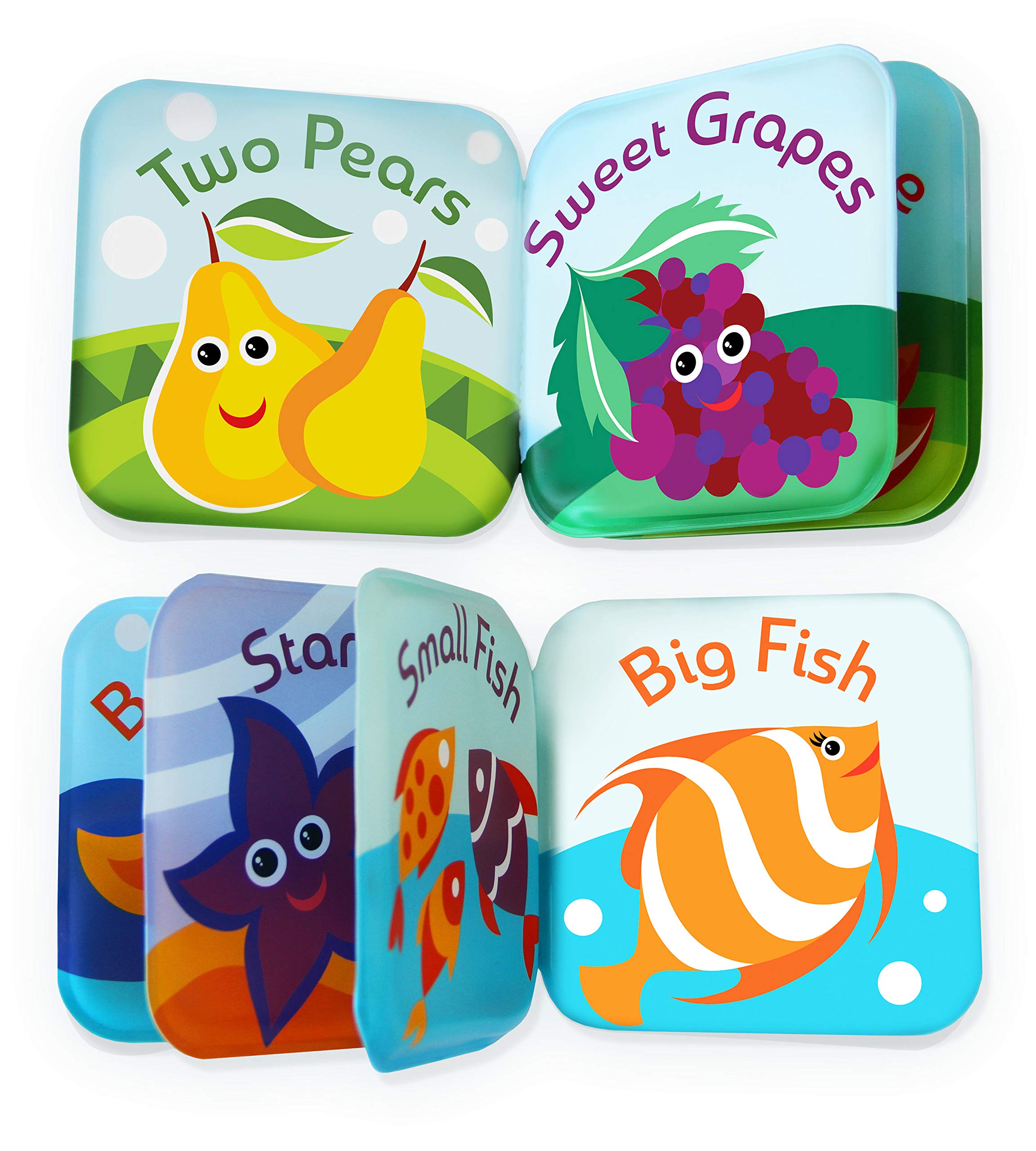 Floating Baby Bath Books - Bath Books for Babies, Infants - Waterproof, Mold-Free Bath Toys for Learning & Early Education (Set of 2 - Fruits & Sea Animals)