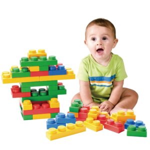 uniplay basic soft building blocks — cognitive development toy, educational blocks, interactive sensory chew toy for ages 3 months and up (36-piece set)