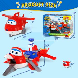 Super Wings Jett's Takeoff Tower 2-in-1 Airplane Toys Playset with 2" Jett Mini Figure Transform-a-Robots, Toys for Preschool Kids, Gifts for Boys and Girls Age 3+, Educational Learning Toys