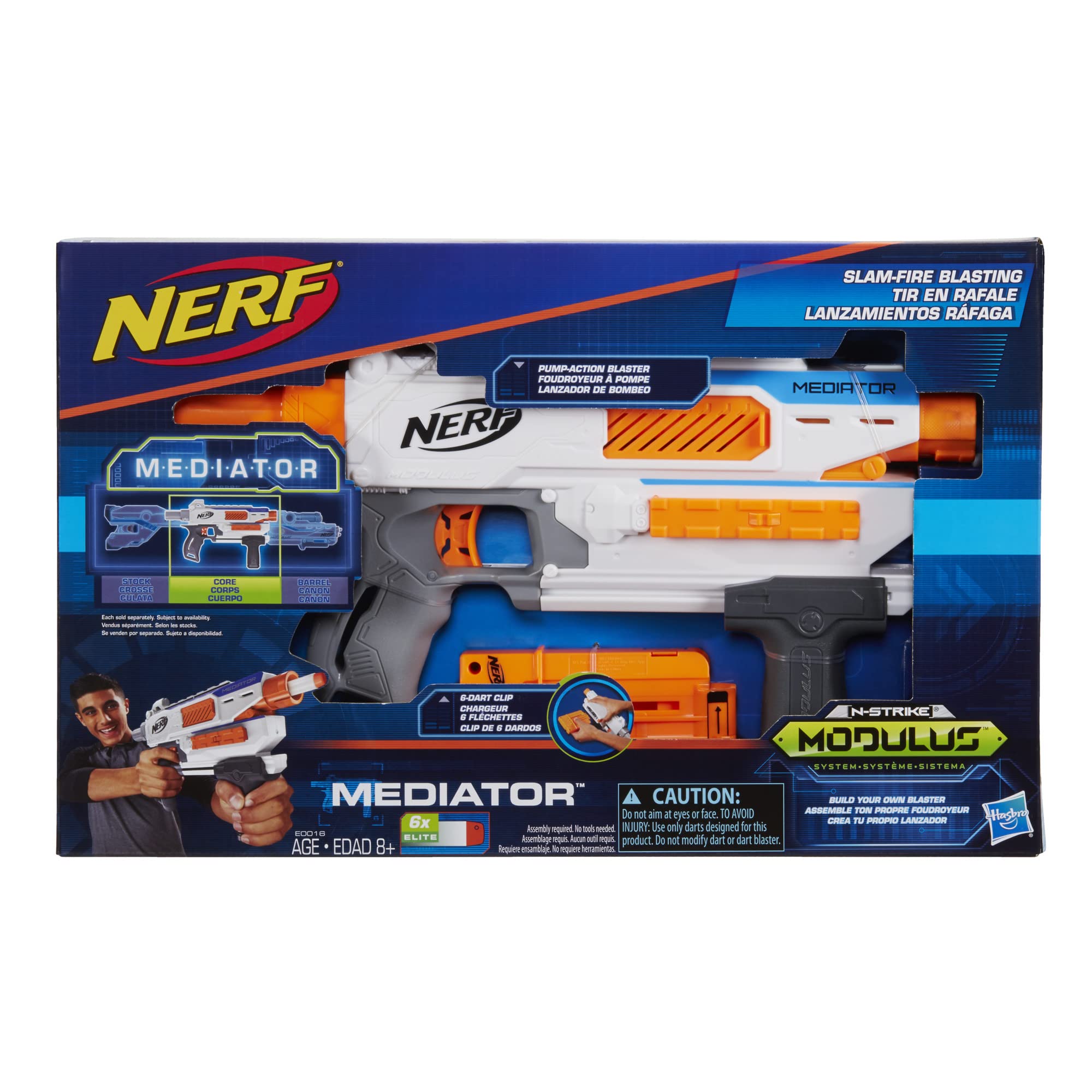 NERF Modulus Mediator Blaster - Fires 6 Darts in a Row, Pump Action, Slam Fire, Includes 6-Dart Clip and 6 Official Nerf Elite Darts (Amazon Exclusive)