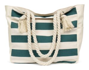 malirona large beach travel tote bag canvas shoulder bag with cotton rope handle (green stripes)