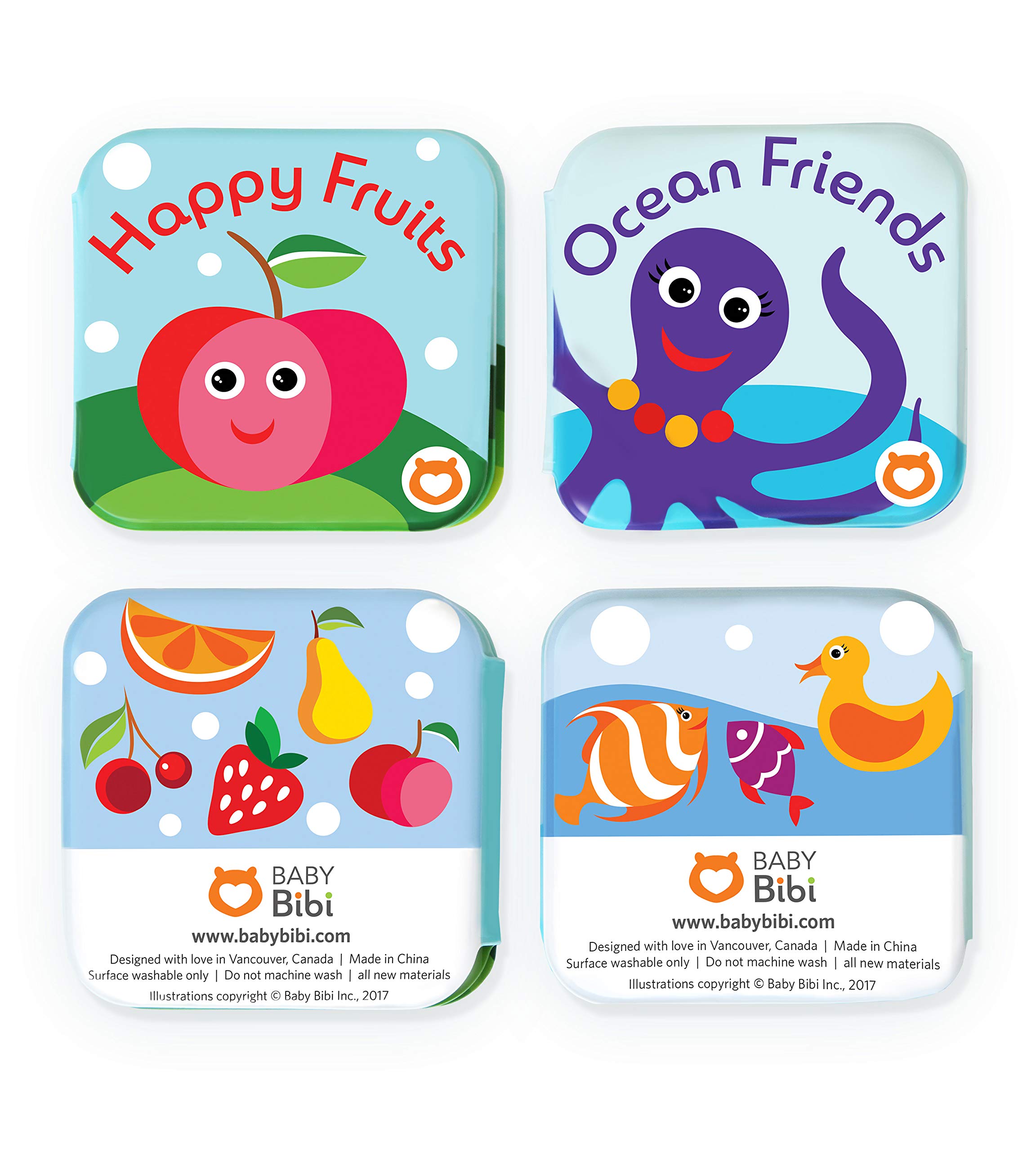 Floating Baby Bath Books - Bath Books for Babies, Infants - Waterproof, Mold-Free Bath Toys for Learning & Early Education (Set of 2 - Fruits & Sea Animals)