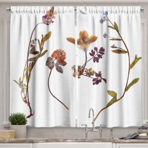 ambesonne flower kitchen curtains, book dried flowers lilacs daisies tulips leaves garden plants buds art print, window drapes 2 panel set for kitchen cafe decor, 55" x 39", sage green