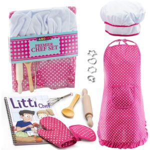 kids cooking and baking chef set for little girls, complete cooking sets, toddler dress up and pretend play dress up clothes for girls, kids kitchen toys 3-5 years old with kids aprons