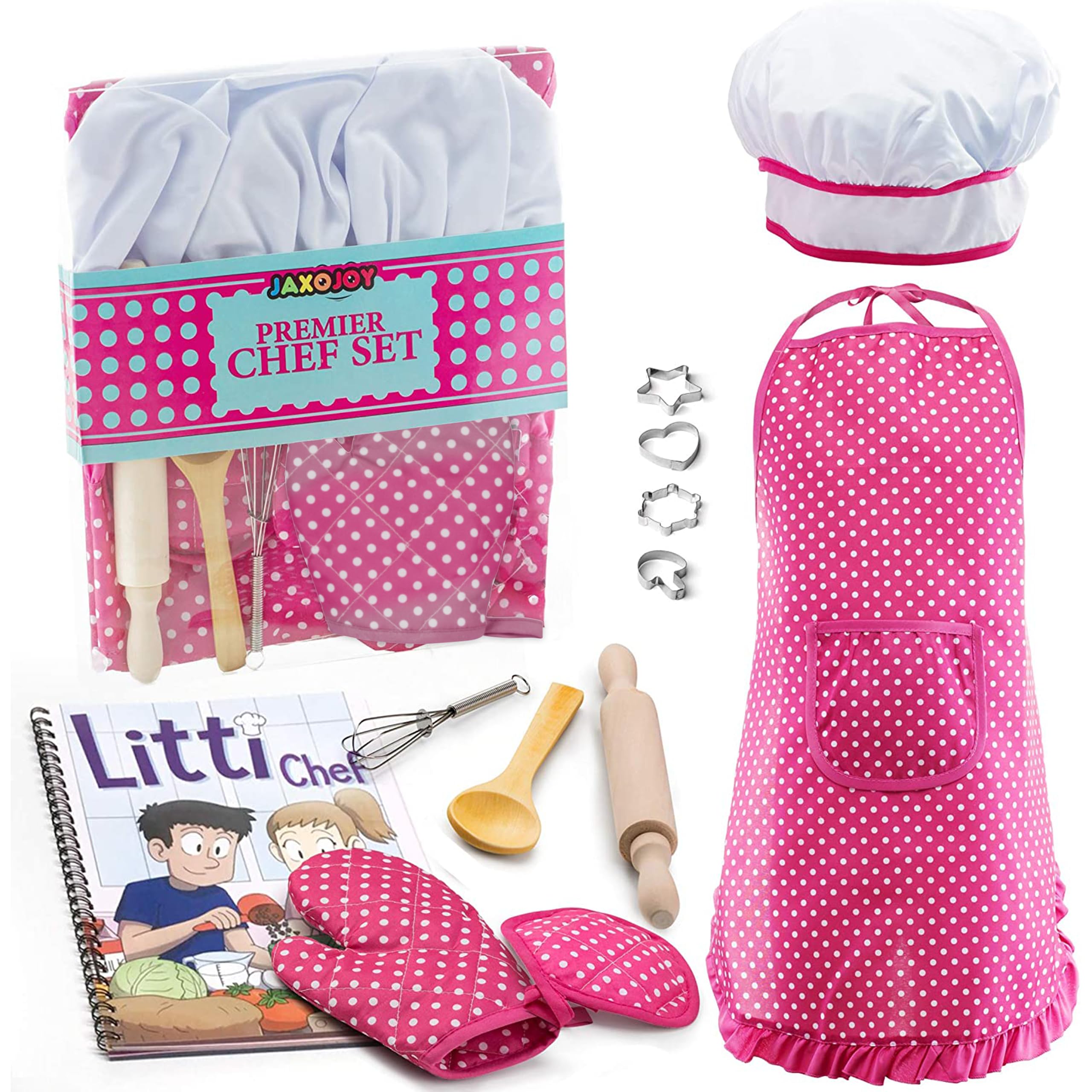 Kids Cooking and Baking Chef Set for Little Girls, Complete Cooking Sets, Toddler Dress Up and Pretend Play Dress Up Clothes for Girls, Kids Kitchen Toys 3-5 Years Old with Kids Aprons